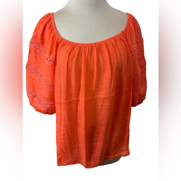 Unique Spectrum | Tops | Unique Spectrum Orange Round Neck Short Lace ...